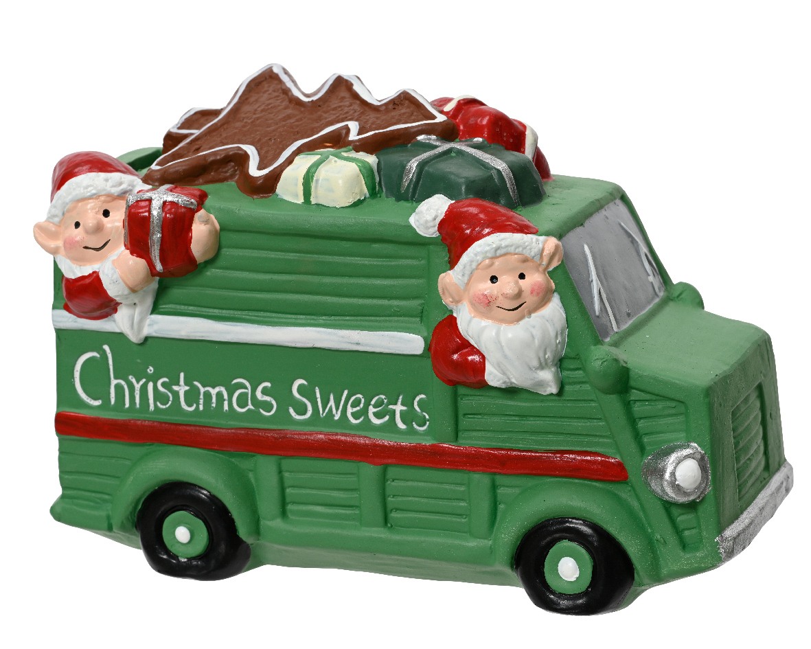 Pusculita - Terracotta Elves in Truck with Tree Gift - Green - Kaemingk